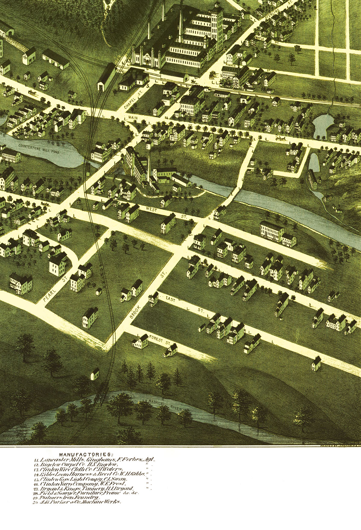 Clinton, MA in 1876 - Bird's Eye View Map, Aerial Map, Panorama Map ...