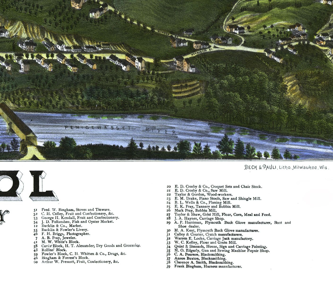 Bristol, NH in 1884 - Bird's Eye View Map, Aerial, Panorama, Vintage ...