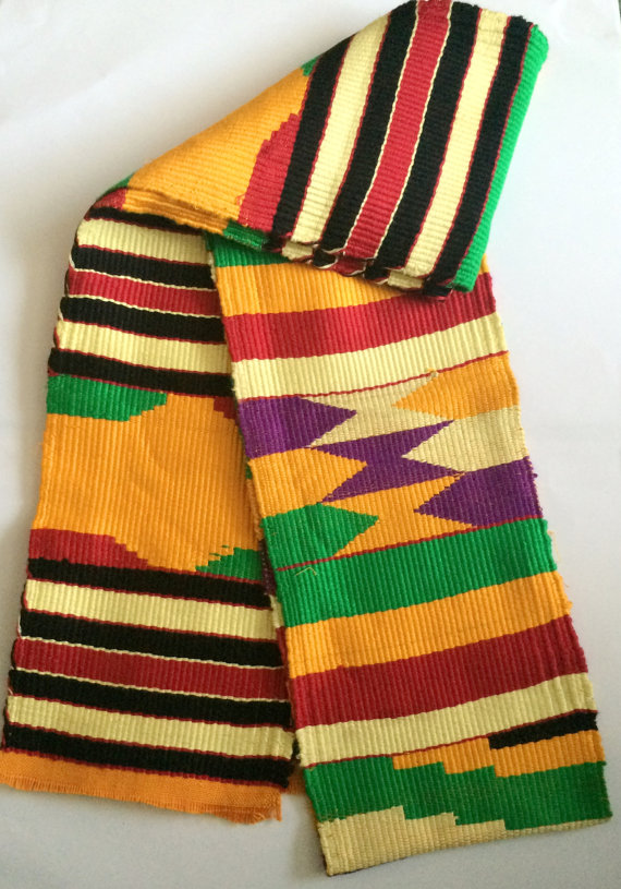 African Kente Scarf Handwoven Ghana Sash Asante Stole African Art ...